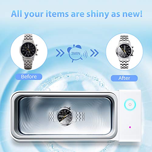 Sooyame Ultrasonic Jewelry Cleaner- Cleaner Machine Silver Jewelry Silver Rings Cleaning Eyeglasses Watches Necklaces Dental Coins Razors Dentures Tools Parts Instruments Professional (White)