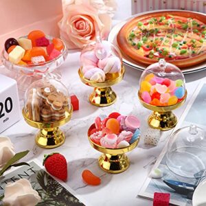 24 Pieces Plastic Mini Cake Stand with Dome Cover Chocolate Candy Cupcake Containers Dessert Display Plate with Dome Cover for Birthday Wedding Holiday Party Supplies (Gold, Transparent)