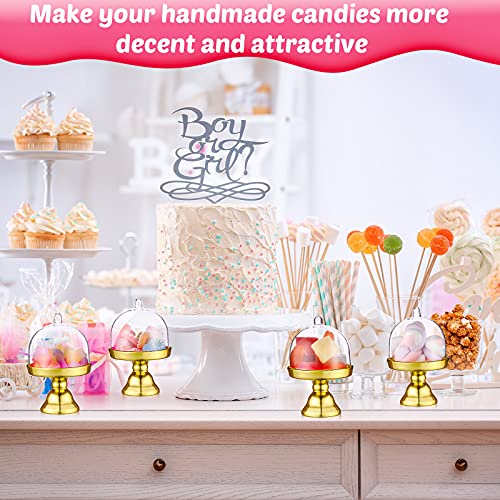 24 Pieces Plastic Mini Cake Stand with Dome Cover Chocolate Candy Cupcake Containers Dessert Display Plate with Dome Cover for Birthday Wedding Holiday Party Supplies (Gold, Transparent)