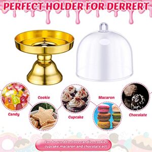 24 Pieces Plastic Mini Cake Stand with Dome Cover Chocolate Candy Cupcake Containers Dessert Display Plate with Dome Cover for Birthday Wedding Holiday Party Supplies (Gold, Transparent)