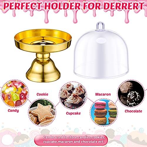 24 Pieces Plastic Mini Cake Stand with Dome Cover Chocolate Candy Cupcake Containers Dessert Display Plate with Dome Cover for Birthday Wedding Holiday Party Supplies (Gold, Transparent)