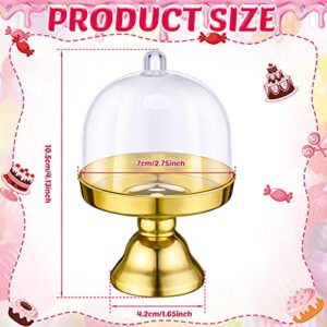 24 Pieces Plastic Mini Cake Stand with Dome Cover Chocolate Candy Cupcake Containers Dessert Display Plate with Dome Cover for Birthday Wedding Holiday Party Supplies (Gold, Transparent)