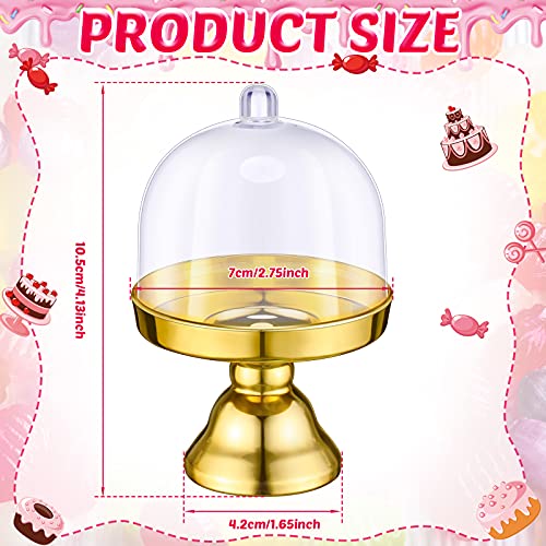 24 Pieces Plastic Mini Cake Stand with Dome Cover Chocolate Candy Cupcake Containers Dessert Display Plate with Dome Cover for Birthday Wedding Holiday Party Supplies (Gold, Transparent)