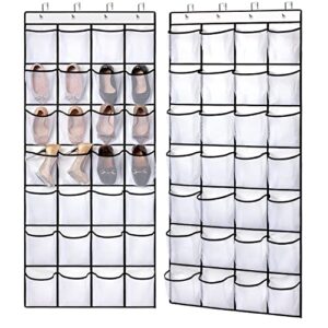 regeleto 28 pocket over the door shoe organzier, hanging shoe rack for door large capacity shoe organizer holder with 4 metal hooks (white-2pack)