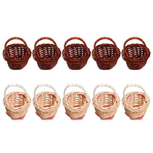 NUOBESTY 20pcs Miniature Wood Baskets Mini Hamper Baskets Playset Mini Scene Props for Garden Fairy Ornament Dollhouse Decoration