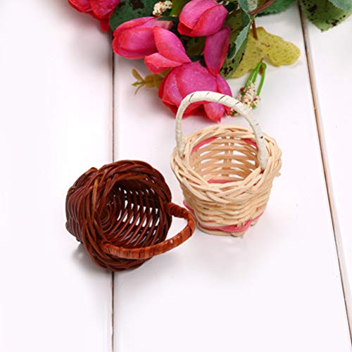 NUOBESTY 20pcs Miniature Wood Baskets Mini Hamper Baskets Playset Mini Scene Props for Garden Fairy Ornament Dollhouse Decoration