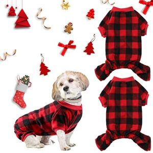 2 Pieces Christmas Dog Pajamas Red Plaid Buffalo Check Dog Sweaters Soft Fleece Pet Jumpsuit Costume Puppy Pajama Onesie Clothes Warm Winter Dog Outfits for Small Medium Sized Dogs Cats