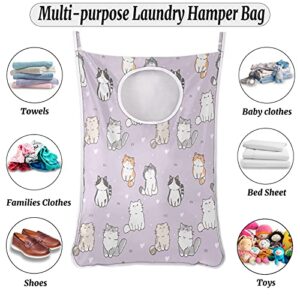 Cute Cat Hanging laundry basket Purple Cat Collapsible Large Laundry Hamper Green White for Cloth Toys Storage Baskets Hanging Laundry Baskets for Bathroom Living Room Hanging Behind the Door 30x20 Inches