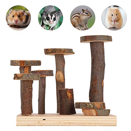 Oreilet Hamster Guinea Pig Toys, Wooden Hamster Climbing Toys Durable Natural Hamster Wooden Square Hamster Chew Toys Set, Gerbils Pets for Small Animals Pets(Apple Wood Column, S, Blue)