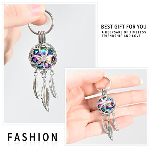 shajwo Cremation Jewelry Dream Catcher Urn Keychain for Ashes for Women Men Memorial Angel Wing Human Pet Ashes Pendant,Rainbow