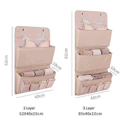 OKUZIEKY Closet Hanging Organizer Pocket Bag Bra Socks Organizers Pockets Cosmetic Storage for Bedroom Wall Desk Heavy Duty (Beige, 2 Layer)