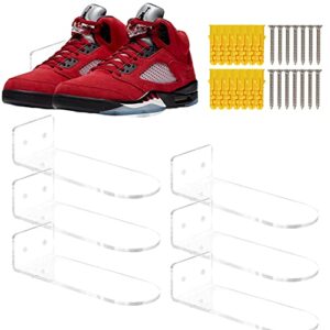 floating shoe shelves for wall set of 6, clear acrylic shoe display shelves, wall mounted shoe rack to showcase sneaker collection or shoes box,invisible wall shoe storage organizer (acrylic-6pcs)