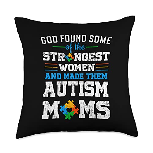 Autism Awareness Family Apparel.USA Autism Mom The Strongest Son Mother Autistic Kid Awareness Throw Pillow, 18x18, Multicolor