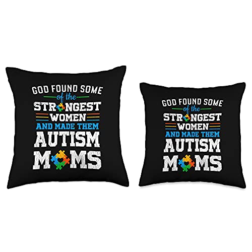 Autism Awareness Family Apparel.USA Autism Mom The Strongest Son Mother Autistic Kid Awareness Throw Pillow, 18x18, Multicolor