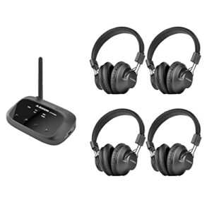 avantree quartet multiple wireless headphones with one transmitter, 4 pack up to 100pcs, hd sound no lag for tv watching, outdoor movie, silent disco party, hearing assist in church