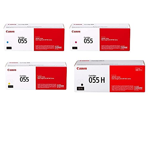 Canon 055 Toner Cartridge Black Yield 7600 Pages and Cyan, Magenta, Yellow Yield 2100 Pages -4 Pack in Retail Packaging