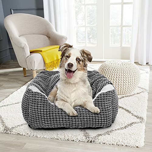 GASUR Dog Beds for Large Medium Small Dogs, Rectangle Cave Hooded Blanket Puppy Bed, Luxury Anti-Anxiety Orthopedic Cat Beds for Indoor Cats, Warmth and Machine Washable (25 inches, Grey)