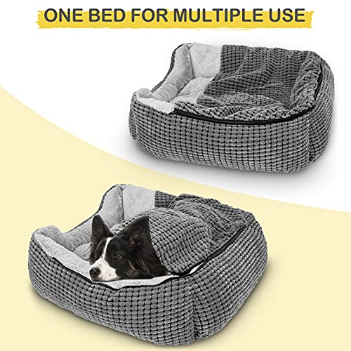 GASUR Dog Beds for Large Medium Small Dogs, Rectangle Cave Hooded Blanket Puppy Bed, Luxury Anti-Anxiety Orthopedic Cat Beds for Indoor Cats, Warmth and Machine Washable (25 inches, Grey)