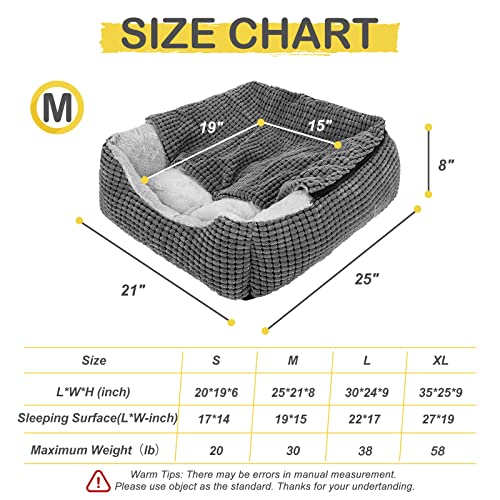 GASUR Dog Beds for Large Medium Small Dogs, Rectangle Cave Hooded Blanket Puppy Bed, Luxury Anti-Anxiety Orthopedic Cat Beds for Indoor Cats, Warmth and Machine Washable (25 inches, Grey)