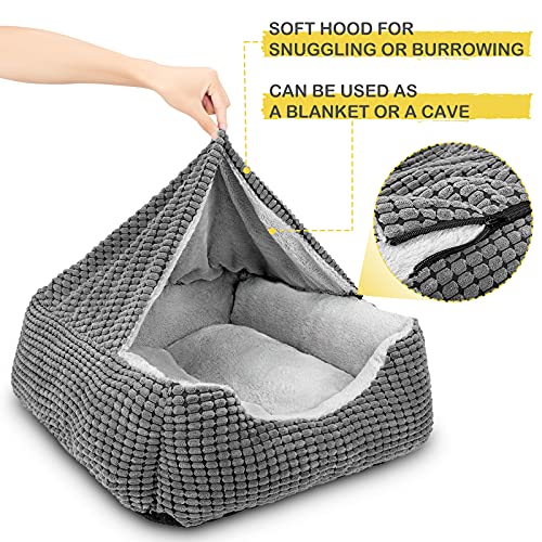 GASUR Dog Beds for Large Medium Small Dogs, Rectangle Cave Hooded Blanket Puppy Bed, Luxury Anti-Anxiety Orthopedic Cat Beds for Indoor Cats, Warmth and Machine Washable (25 inches, Grey)