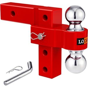 locame adjustable trailer hitch, fits 2-inch receiver only, 6-inch drop/rise aluminum drop hitch, tow hitch for heavy duty truck with double stainless steel pins, red, lc0001