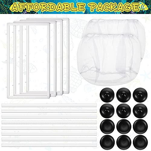 2 Pieces Fish Tank Breeder Net Big Breeding Fish Netting Fish Hatchery Breeder Box Separation Net Plastic Frame Breeder Box Fry Hatchery Incubator Mesh Fish Breeding Box with Suction Cup for Aquarium