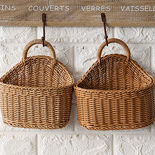 Cabilock Woven Storage Basket Wall Mounted Hanging Basket Wall Hanging Storage Organizer Entryway Mail Letter Holder Wall Decor for Office Bedroom Home