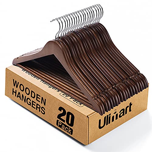 Ulimart Wooden Hangers Wood Hangers 20 Pack Coat Hangers for Closet Clothes Hangers Wooden for Suit Jeans Walnut