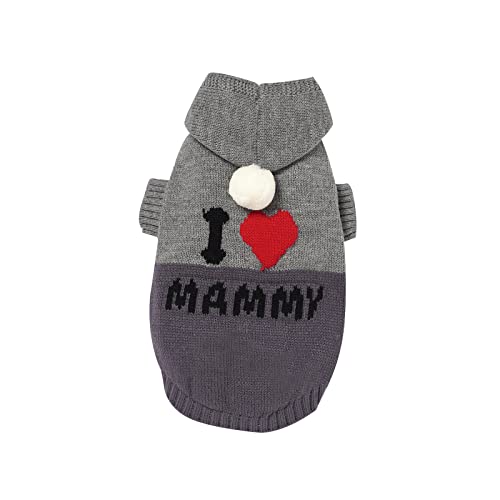 Neiwech Dog Clothes Pet Dog Hooded Sweater Soft Warm Knitwear I Love Mammy Sweatshirt for Puppy Small Dogs (Grey, L)