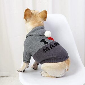 Neiwech Dog Clothes Pet Dog Hooded Sweater Soft Warm Knitwear I Love Mammy Sweatshirt for Puppy Small Dogs (Grey, L)