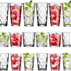 Le'raze Drinking Glasses Set of 18 Clear Glass Cups - 6 Highball Glasses 17oz, 6 Rocks Glasses 13oz, 6 DOF Glasses 7oz, Bubble Design Glassware Set for Water, Juice, Wine, Cocktails, & Beer Glasses.