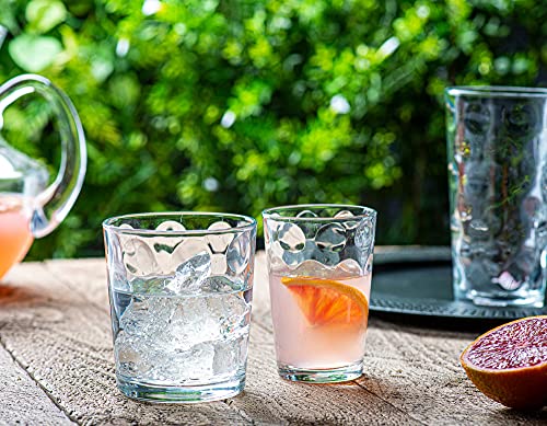 Le'raze Drinking Glasses Set of 18 Clear Glass Cups - 6 Highball Glasses 17oz, 6 Rocks Glasses 13oz, 6 DOF Glasses 7oz, Bubble Design Glassware Set for Water, Juice, Wine, Cocktails, & Beer Glasses.