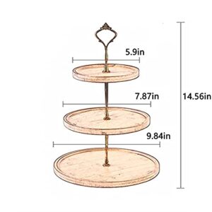 Tiered Tray ,Bamboo Farmhouse 3 Tier Serving Stand, Tiered Tray Decor with Metal Brackets Kitchen, Coffee Table, Cake and Party Round Tray