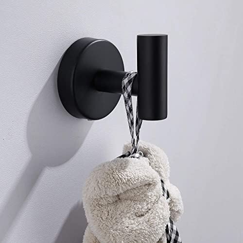 Hindfen Bathroom Towel Hooks 4 Pack Black, Coat/Robe Clothes Hooks, 304 Stainless Steel Wall Hook Heavy Duty for Bedroom,Kitchen,Restroom,Bathroom,Wall Mounted