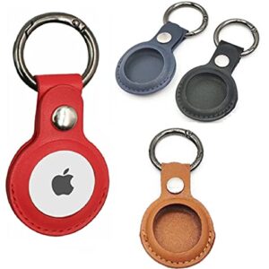 AirTag Keychain Holder Leather Case - Value Pack 4 Pcs Apple Air Tag Holder Key Ring Compatible for Anti-Lost Full Signal Tracking Locator Child & Elder Positioning Finder & Dog Collar by G2eComme