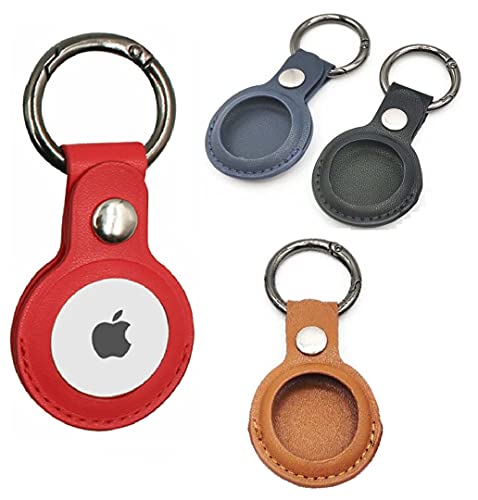 AirTag Keychain Holder Leather Case - Value Pack 4 Pcs Apple Air Tag Holder Key Ring Compatible for Anti-Lost Full Signal Tracking Locator Child & Elder Positioning Finder & Dog Collar by G2eComme