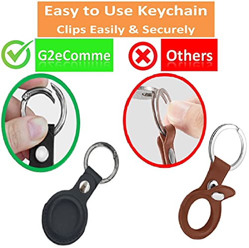 AirTag Keychain Holder Leather Case - Value Pack 4 Pcs Apple Air Tag Holder Key Ring Compatible for Anti-Lost Full Signal Tracking Locator Child & Elder Positioning Finder & Dog Collar by G2eComme