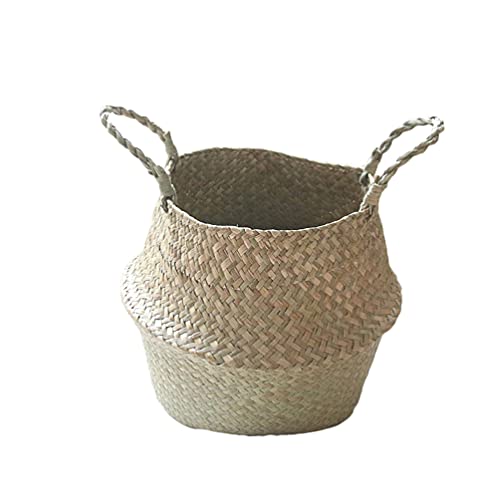 ifundom Flower Pot Woven Seagrass Belly Basket, Open Storage Basket, Laundry Basket, Picnic and Straw Beach Bag, Flowerpot Decoration Plants Pots