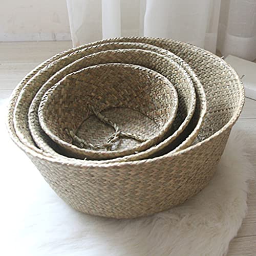 ifundom Flower Pot Woven Seagrass Belly Basket, Open Storage Basket, Laundry Basket, Picnic and Straw Beach Bag, Flowerpot Decoration Plants Pots