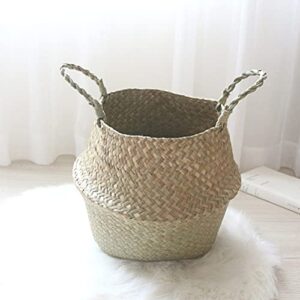 ifundom Flower Pot Woven Seagrass Belly Basket, Open Storage Basket, Laundry Basket, Picnic and Straw Beach Bag, Flowerpot Decoration Plants Pots