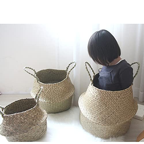 ifundom Flower Pot Woven Seagrass Belly Basket, Open Storage Basket, Laundry Basket, Picnic and Straw Beach Bag, Flowerpot Decoration Plants Pots