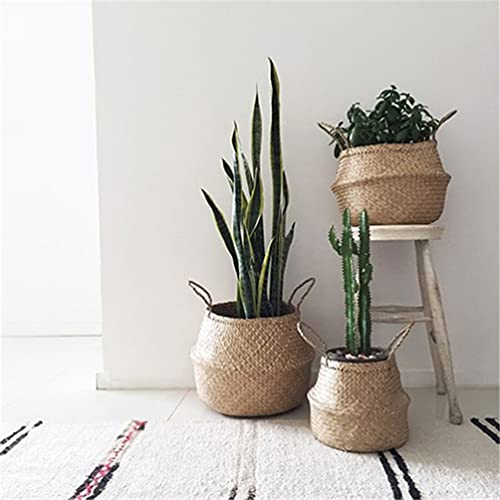 ifundom Flower Pot Woven Seagrass Belly Basket, Open Storage Basket, Laundry Basket, Picnic and Straw Beach Bag, Flowerpot Decoration Plants Pots