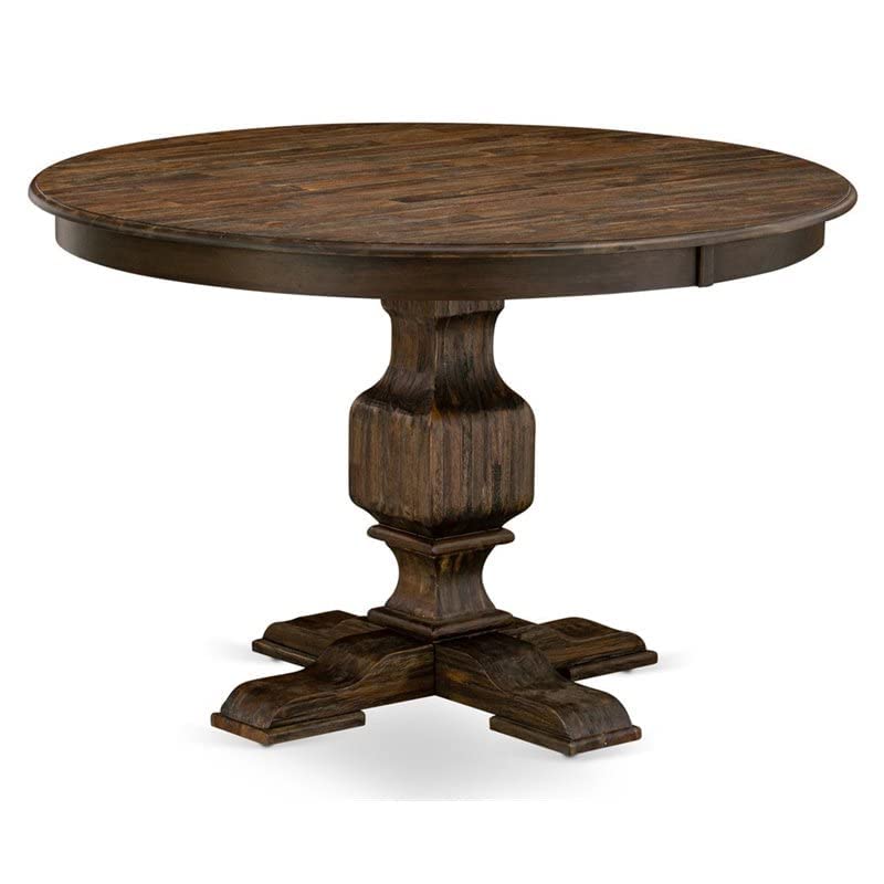 East West Furniture Mid Century FE3-07-TP Wooden Dining Table Round Tabletop and 48 x 30-Distressed Jacobean Finish