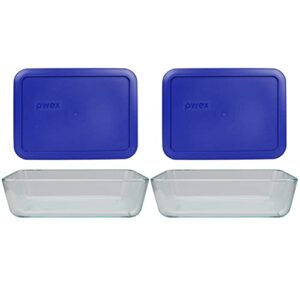 pyrex (2 7210 glass dishes & (2) 7210-pc cadet blue lids