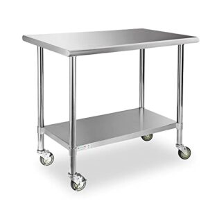 stableink stainless steel table with caster wheels 36 x 24 inches, nsf commercial prep & work table with adjustable undershelf and table foot, for commercial kitchen, restaurant, hotel and garage