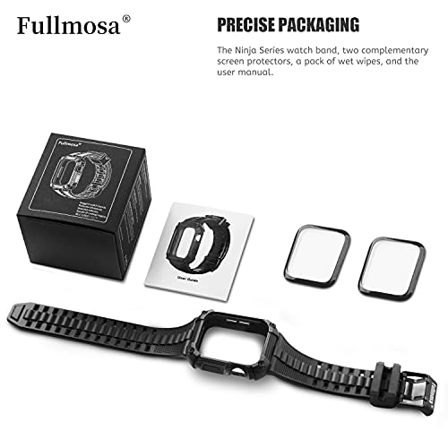 Fullmosa Watch Band, Rugged iWatch Band Silicone with Screen Protector and Bumper Case for Men, Compatible with Apple Watch Series 8/7/6/5/4/SE2/SE (44mm, Black)