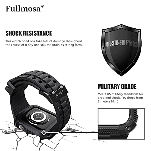 Fullmosa Watch Band, Rugged iWatch Band Silicone with Screen Protector and Bumper Case for Men, Compatible with Apple Watch Series 8/7/6/5/4/SE2/SE (44mm, Black)