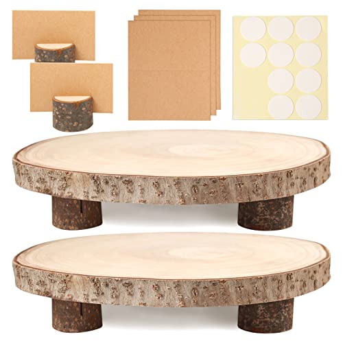 Caydo 2 Pieces 10-12 Inch Wood Cake Stand Large Wood Slices Serving Tray for Table Centerpiece, Wedding Cake and Cheese Board