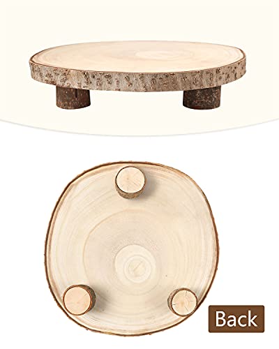 Caydo 2 Pieces 10-12 Inch Wood Cake Stand Large Wood Slices Serving Tray for Table Centerpiece, Wedding Cake and Cheese Board