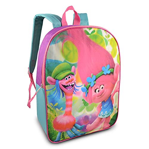 Trolls World Tour School Backpack Set For Girls ~ 5 Pc Bundle With 16" Poppy Trolls School Bag, Lunch Box, Stickers, and More | Trolls Accessories Travel Bag